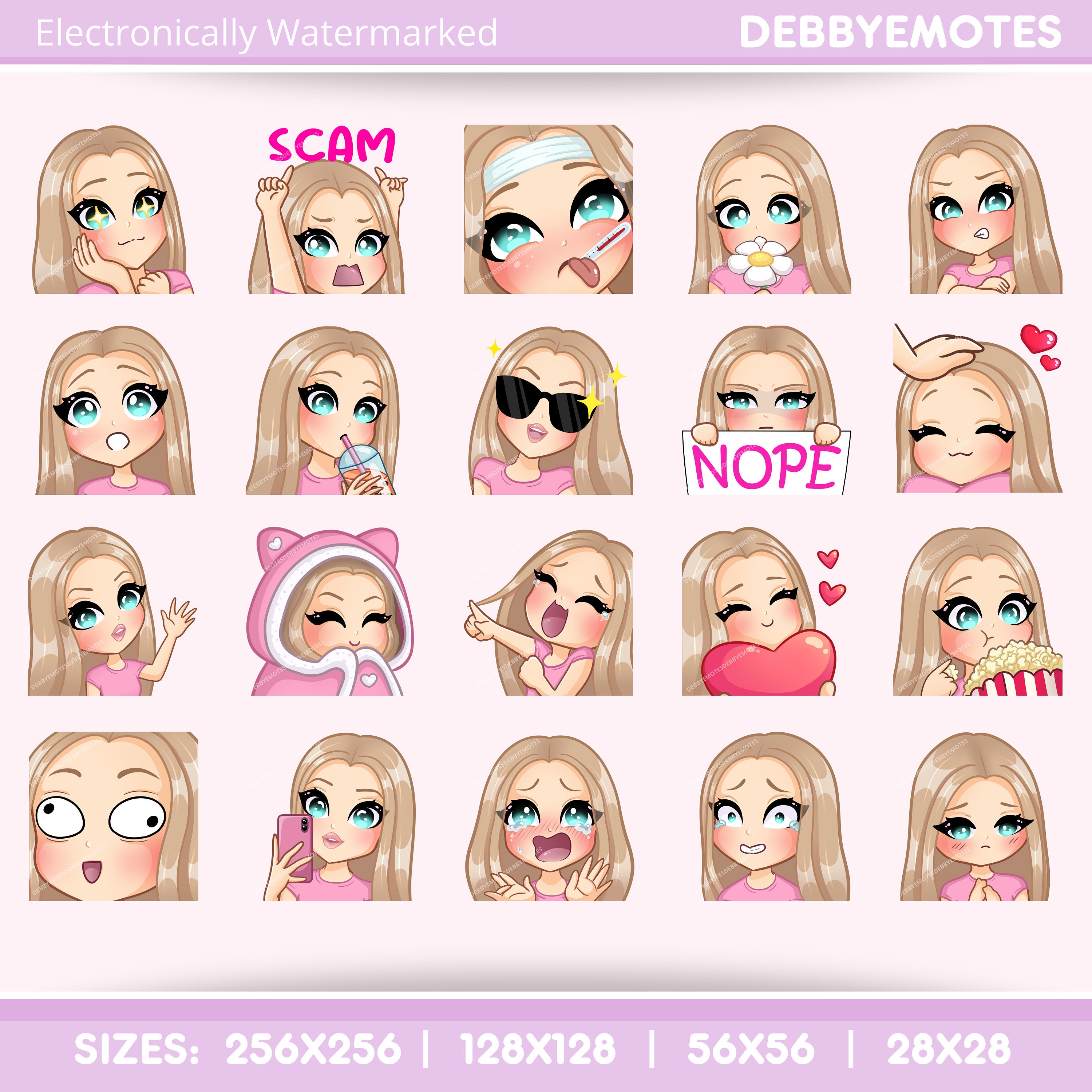Cute Girl Twitch Emotes, Bundle 85pcs for Discord, Youtube and Any ...