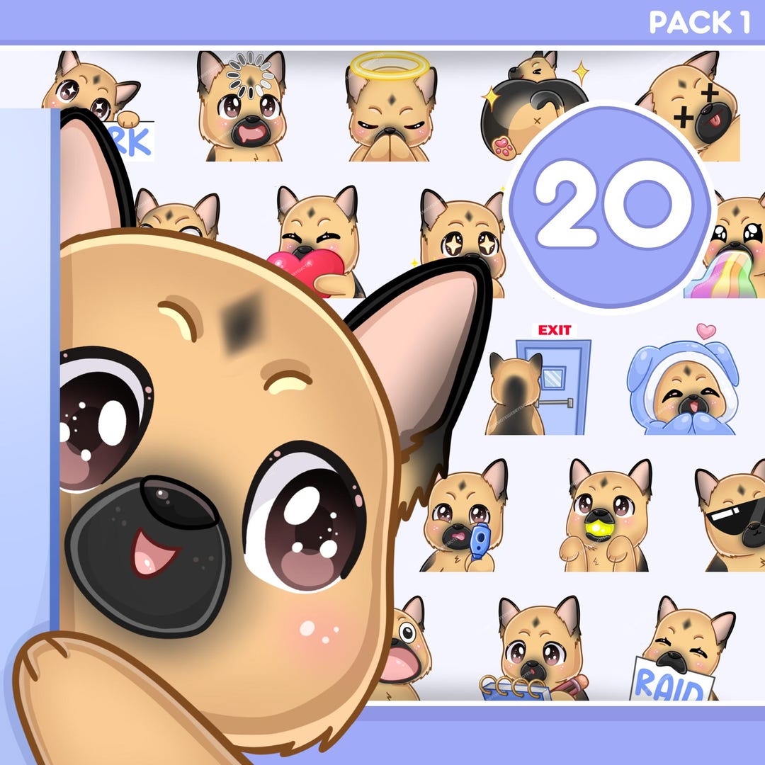 Dog Emotes, German Shepherd Emotes 20 Pcs for Twitch, Discord, Kick ...