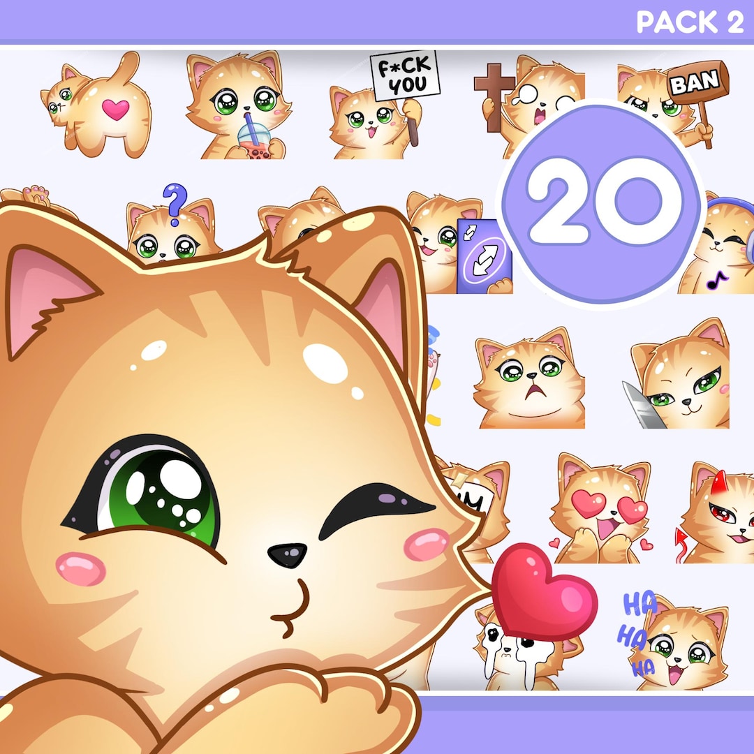 Cat Emotes, 20 Pcs Rainbow Emotes for Twitch, Discord, Tiktok, Any ...