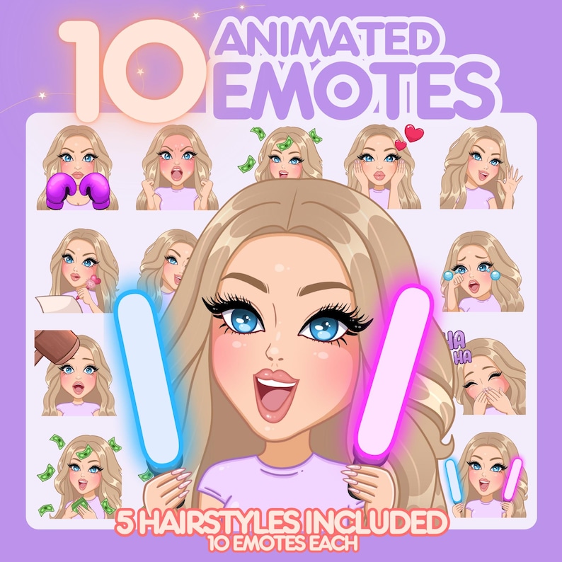 Animated Twitch Girl Emotes | 10 Animated Emotes | Twitch & Discord ...