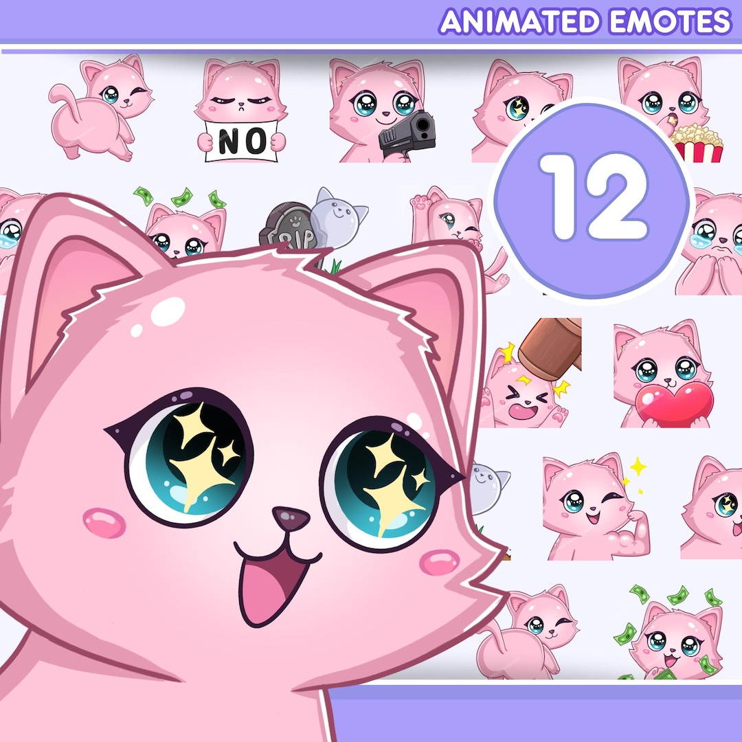 Twitch Animated Emotes, 12 Pink Cat Emoticons for Twitch, Discord ...