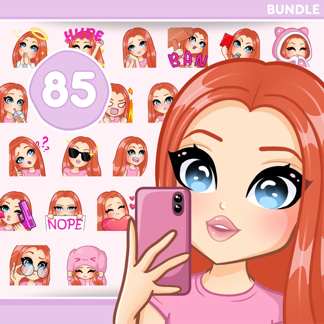 Ginger Hair Girl Emotes, Bundle 85pcs for Discord, Kick, Tiktok and Any ...