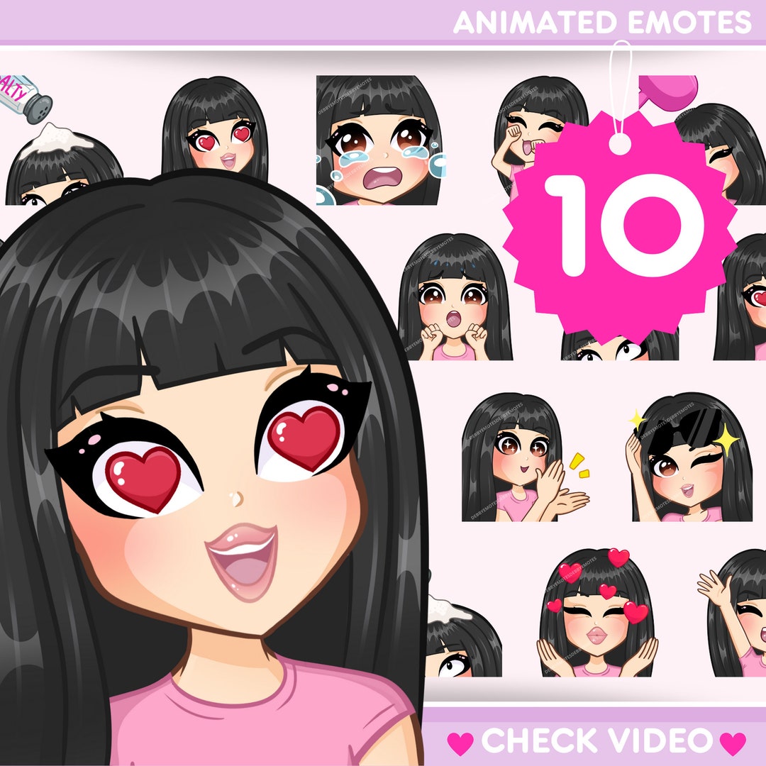 Emotes animados de franja, 10 emotes de menina para Twitch, discórdia e ...