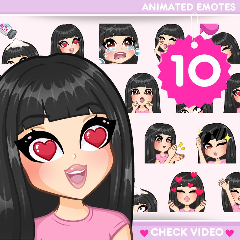 Bangs Animated Emotes, 10 Pcs Girl Emotes for Twitch, Discord and Any ...