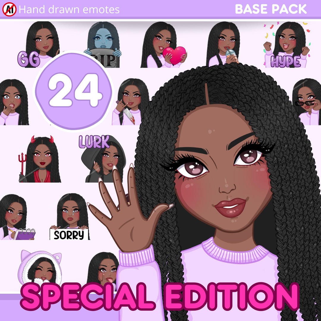Black Girl Emotes Braids Pack 24pcs for Twitch, Discord, Youtube and ...