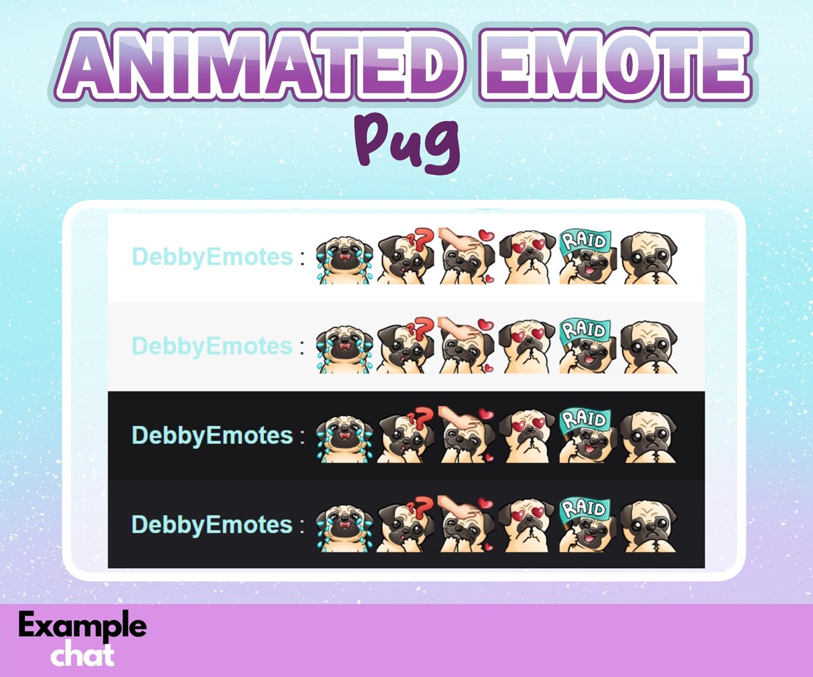 Animated Dog Emote Cute Pug Emotes Twitch 6 Emotes Pack - Etsy