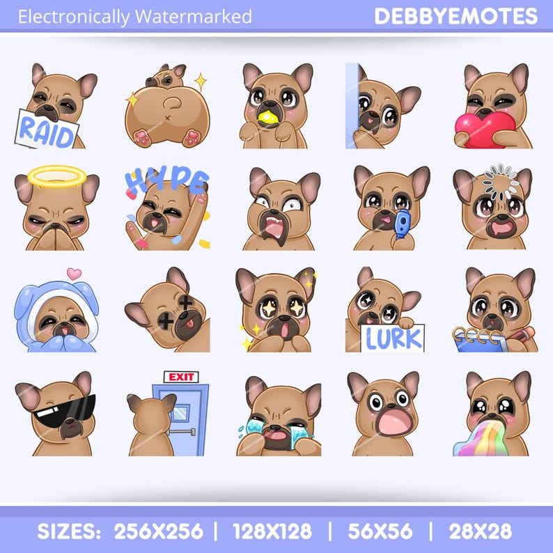Dog Emotes, 20 Pcs French Bulldog Emotes for Twitch, Discord, Kick ...