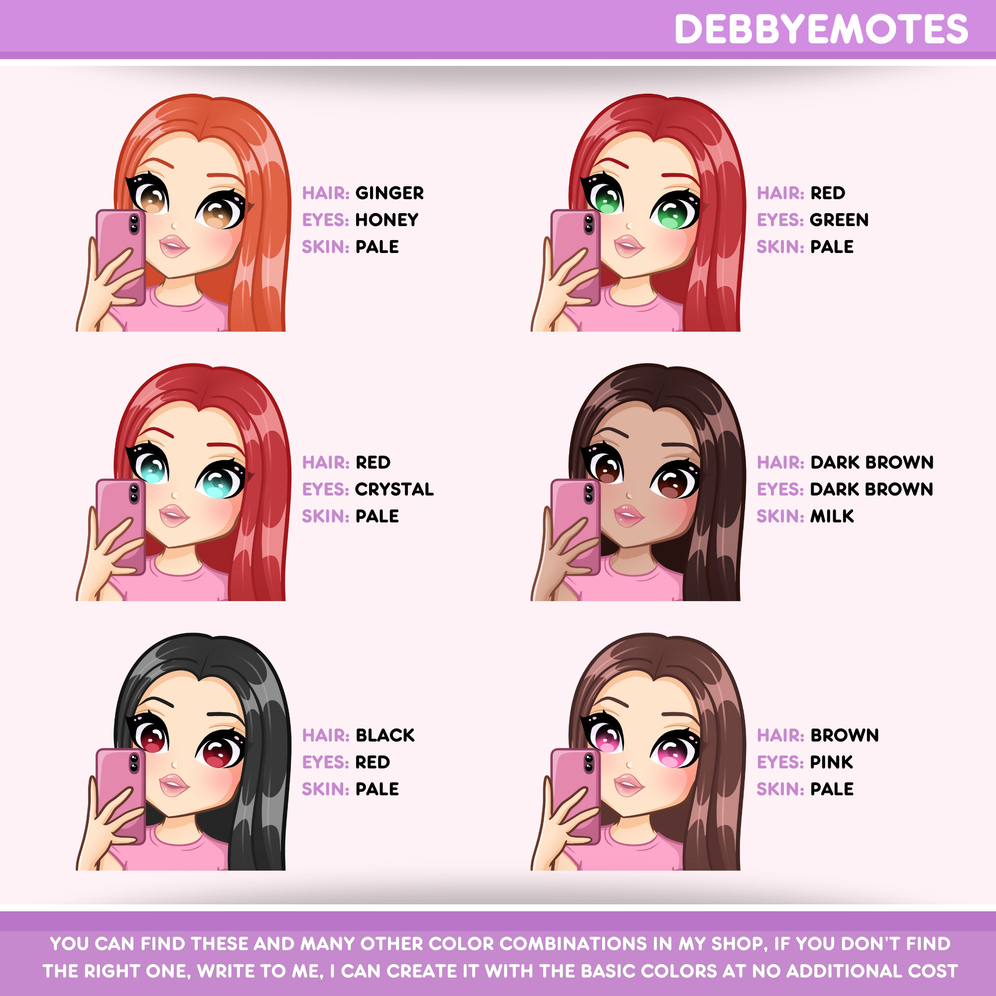 Mocha Skin Girl Emotes, Bundle 20pcs for Discord, Youtube and Any ...