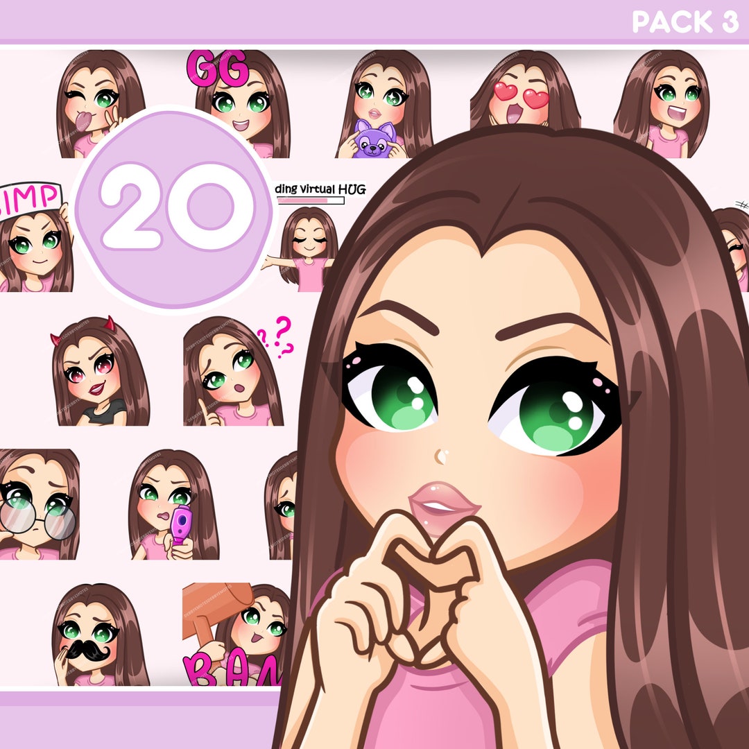 Cute Twitch Girl Emotes, 20pcs Emotes Pack for Discord, Youtube and Any ...