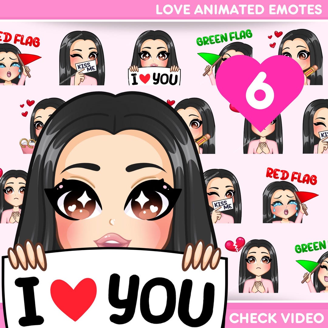 Animated Girl Emotes, 6 Pcs Love Emotes for Twitch, Discord and Any ...