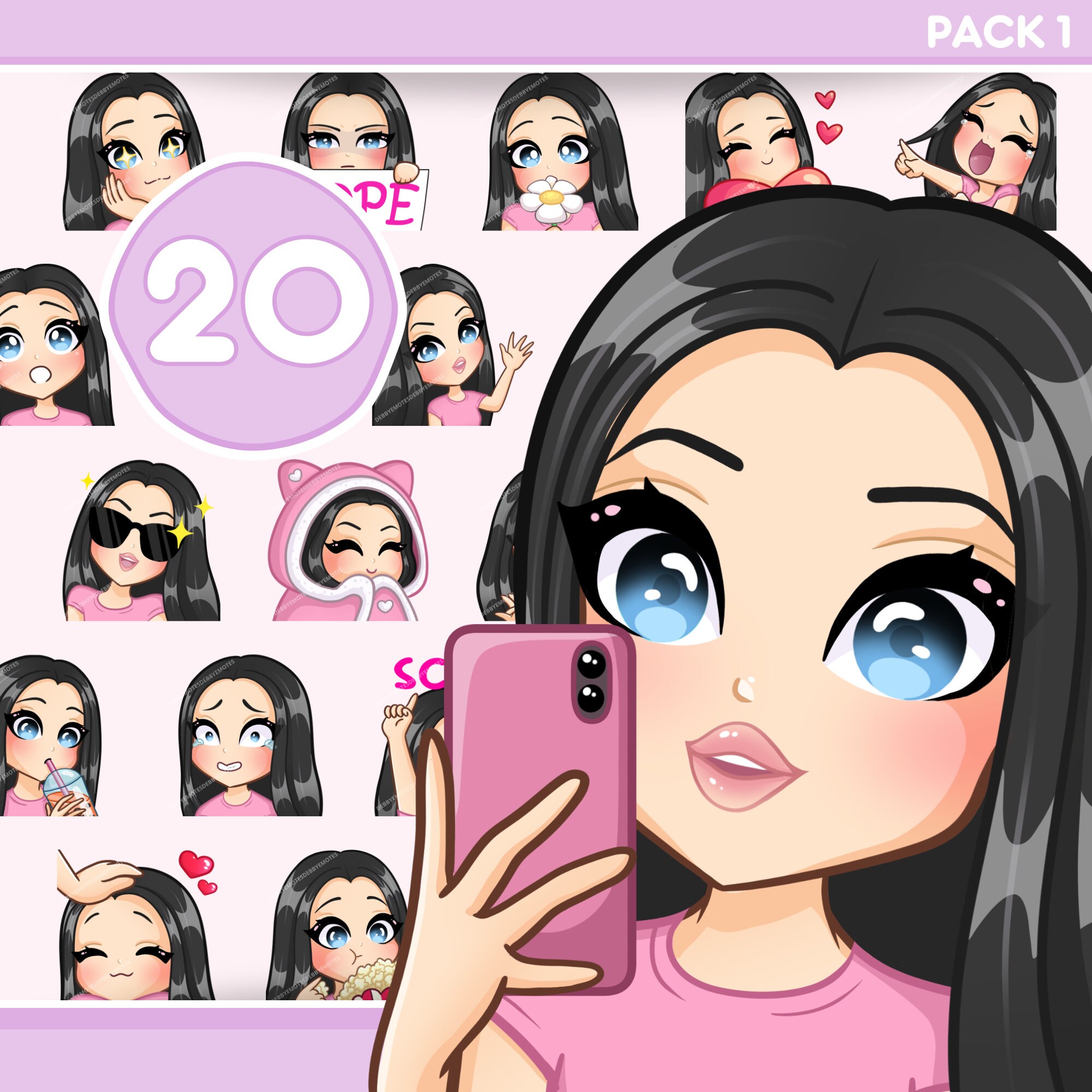 Cute Girl Twitch Emotes, Bundle 20 Pcs for Discord, Youtube and Any ...