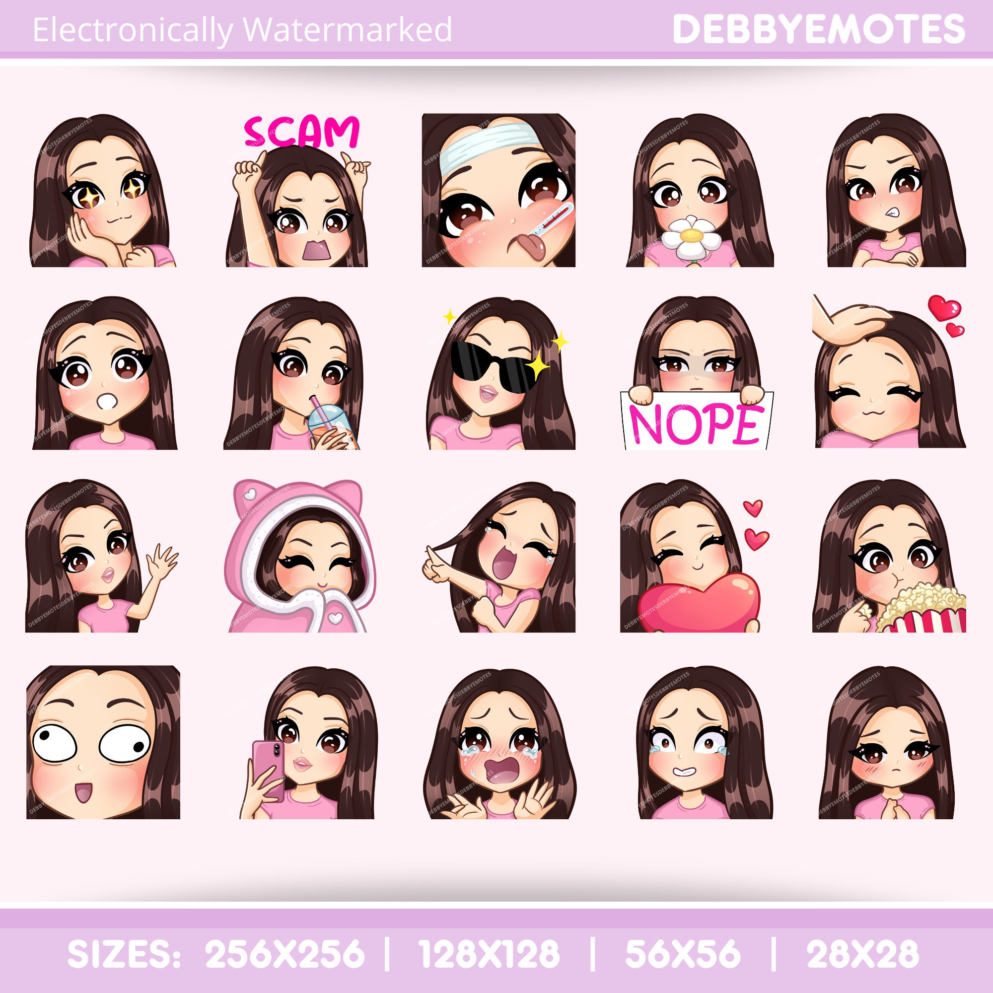 Girl Twitch Emotes, Pack 20 Pcs for Discord, Youtube and Any Stream and ...