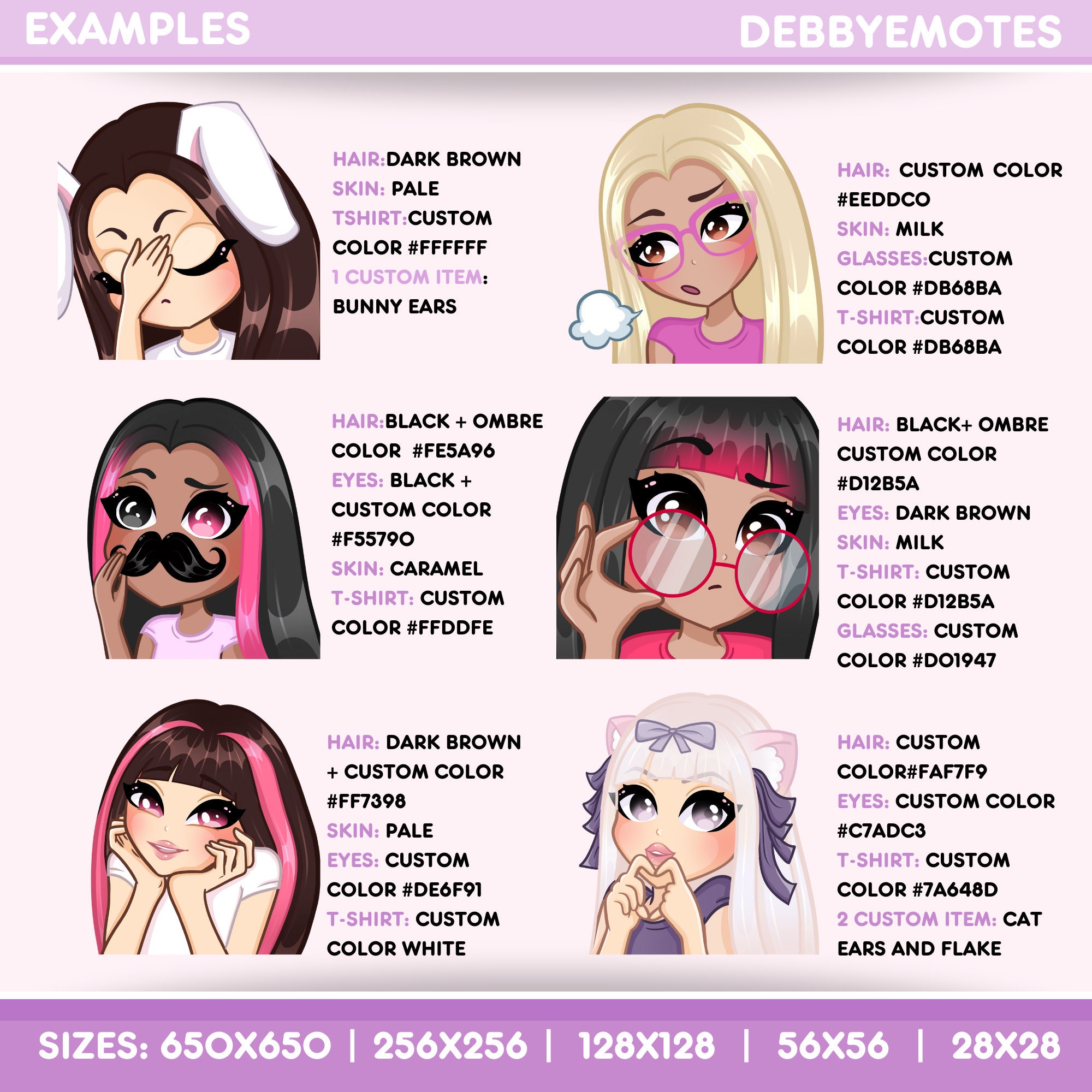 CUSTOM EMOTES, Custom Colors and Glasses, Girl Emotes for Twitch ...