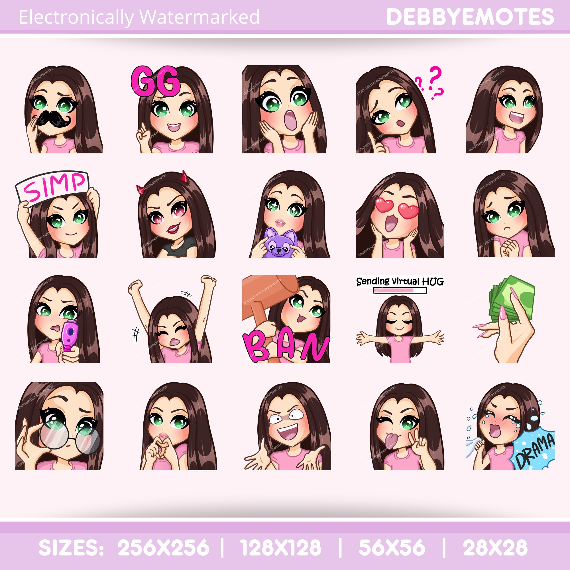 Twitch Emotes, 20 Pcs Girl Emotes for Discord, Youtube and Any Stream ...