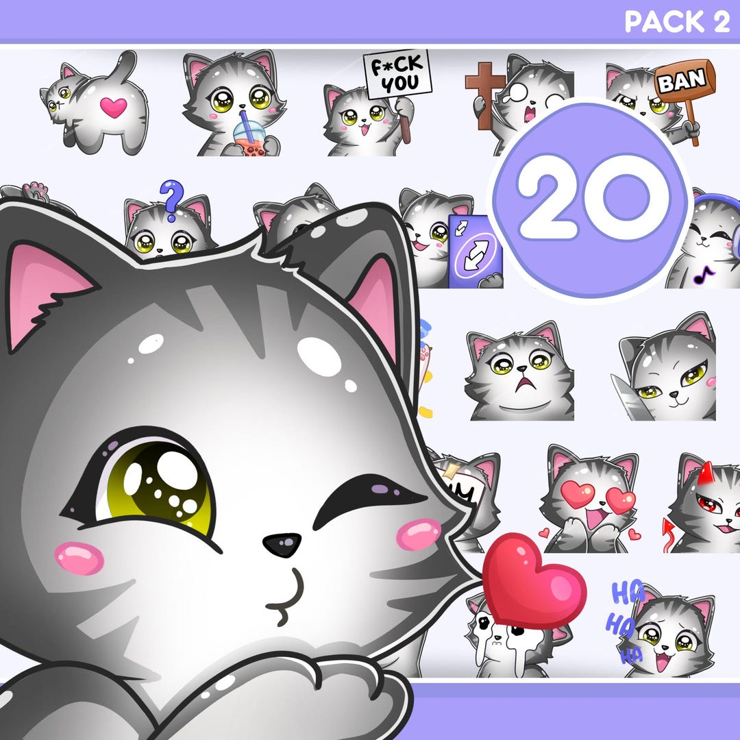 Emote Kitty, 20 Pezzi Di Emote Kitty per Twitch, Discord, Tiktok E ...