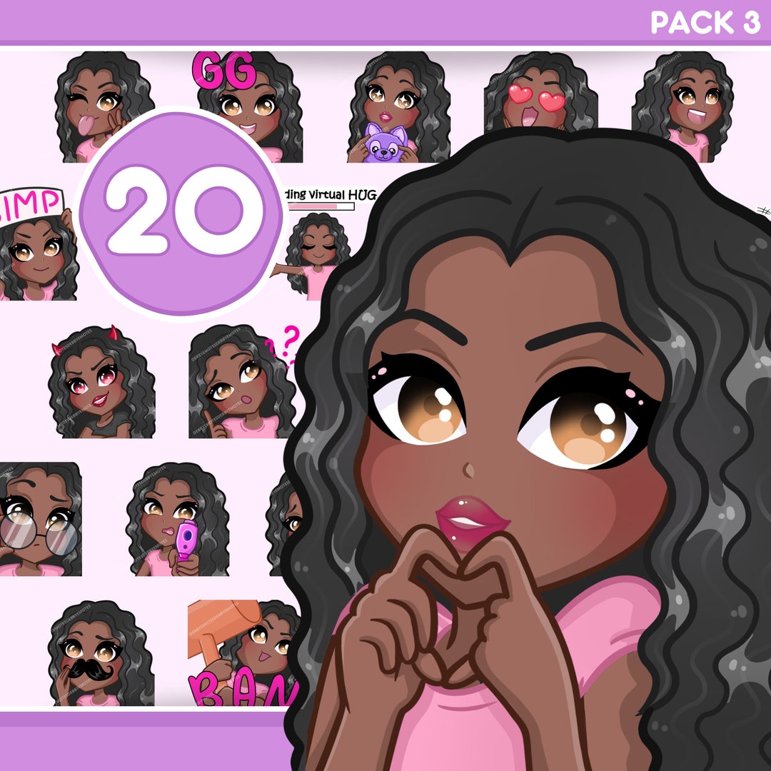 Curly Hair Girl Emotes, Bundle 20 for Discord, Youtube and Any Stream ...
