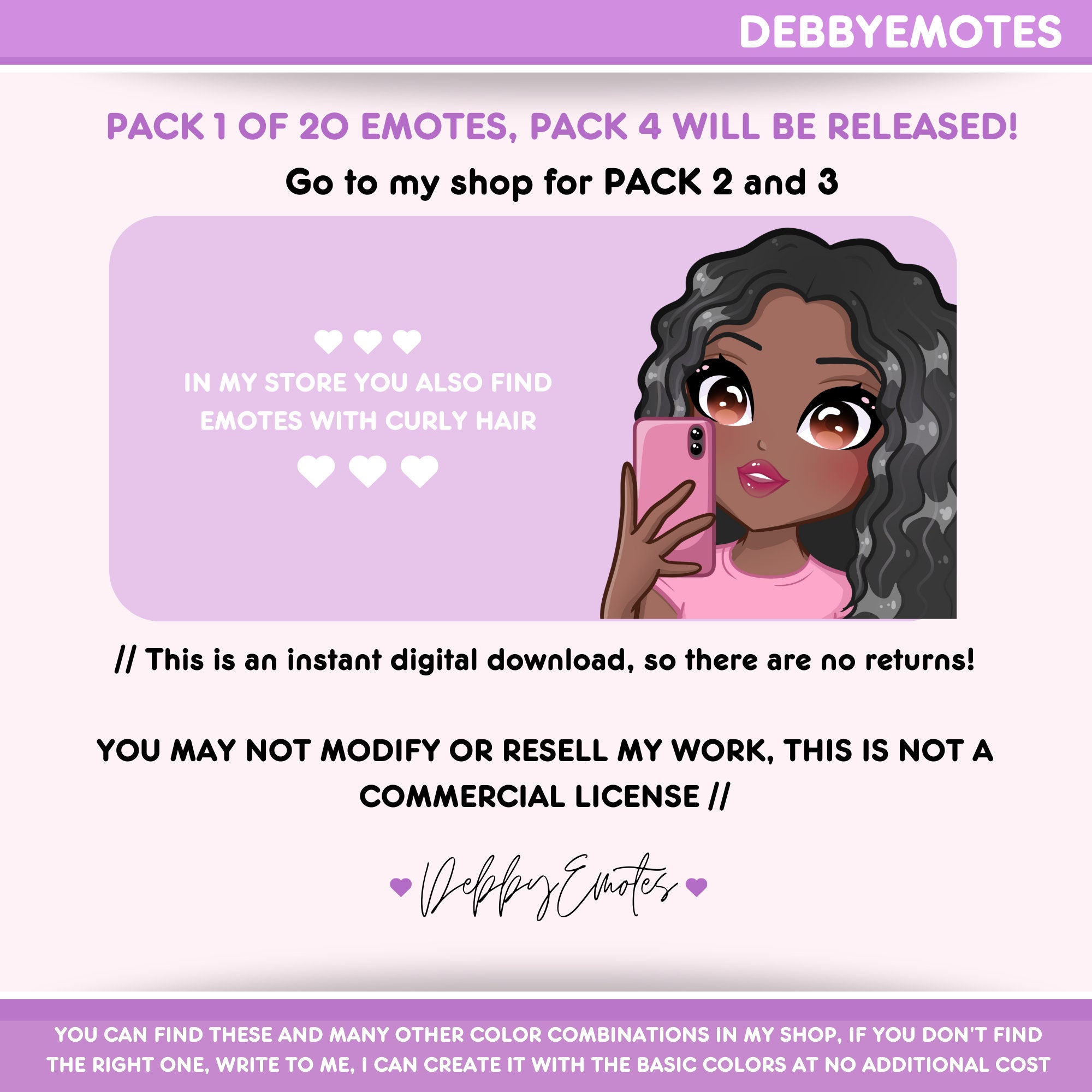 Curly Hair Black Girl Emotes, Bundle 20 for Discord, Youtube and Any ...