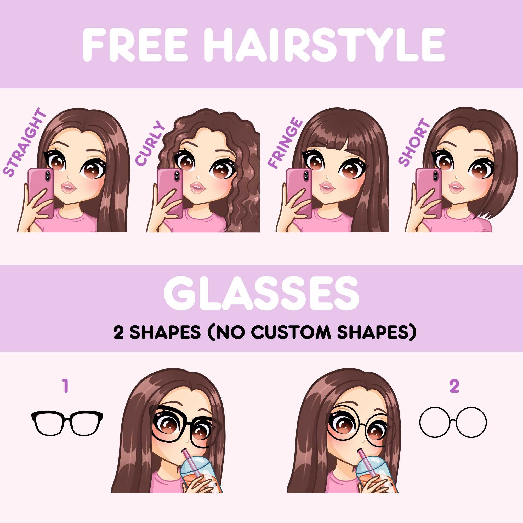 CUSTOM EMOTES and Glasses, Girl Emotes for Twitch, Tiktok, Kick ...