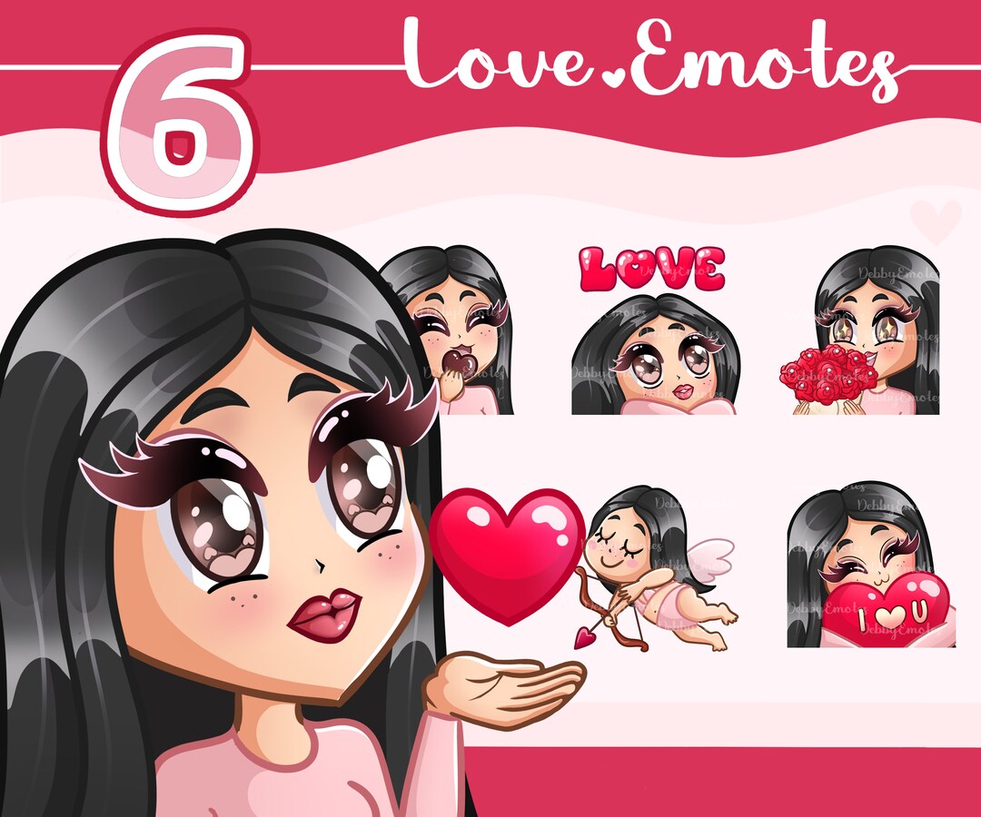 Girl Emotes for Twitch Love Girl With Heart Emotes Whit Brown Eyes and ...