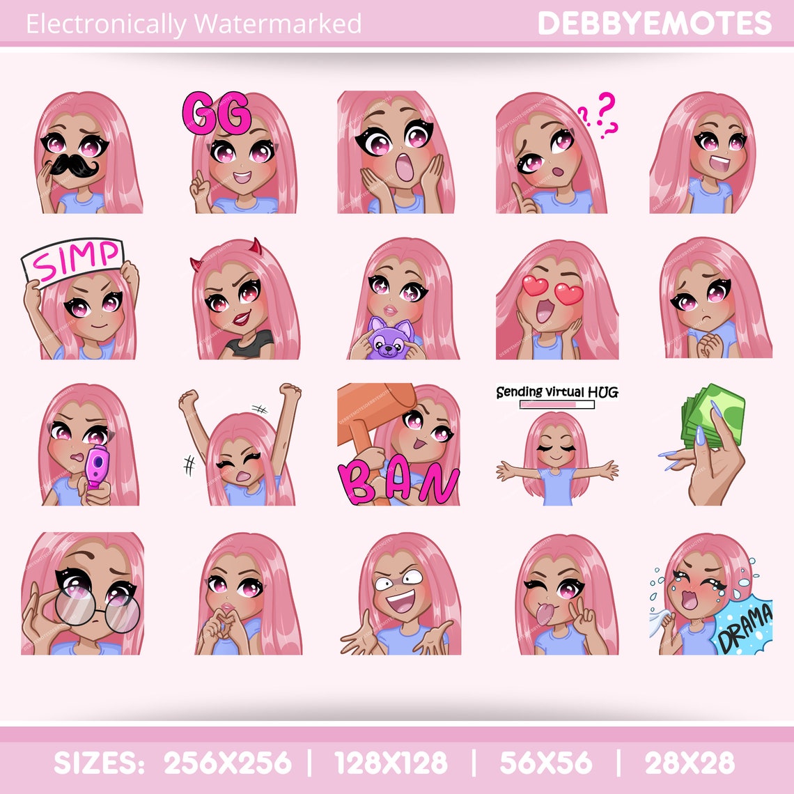 Anime Girl Emotes, Bundle 85pcs for Twitch, Kick, Tiktok and Any Stream ...