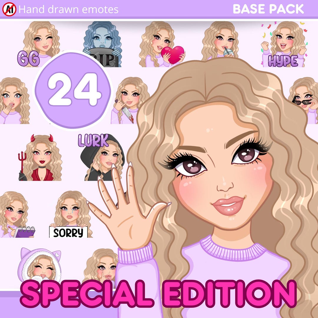 Girl Emotes, Curly Hair Pack 24pcs for Twitch, Discord, Youtube and Any ...