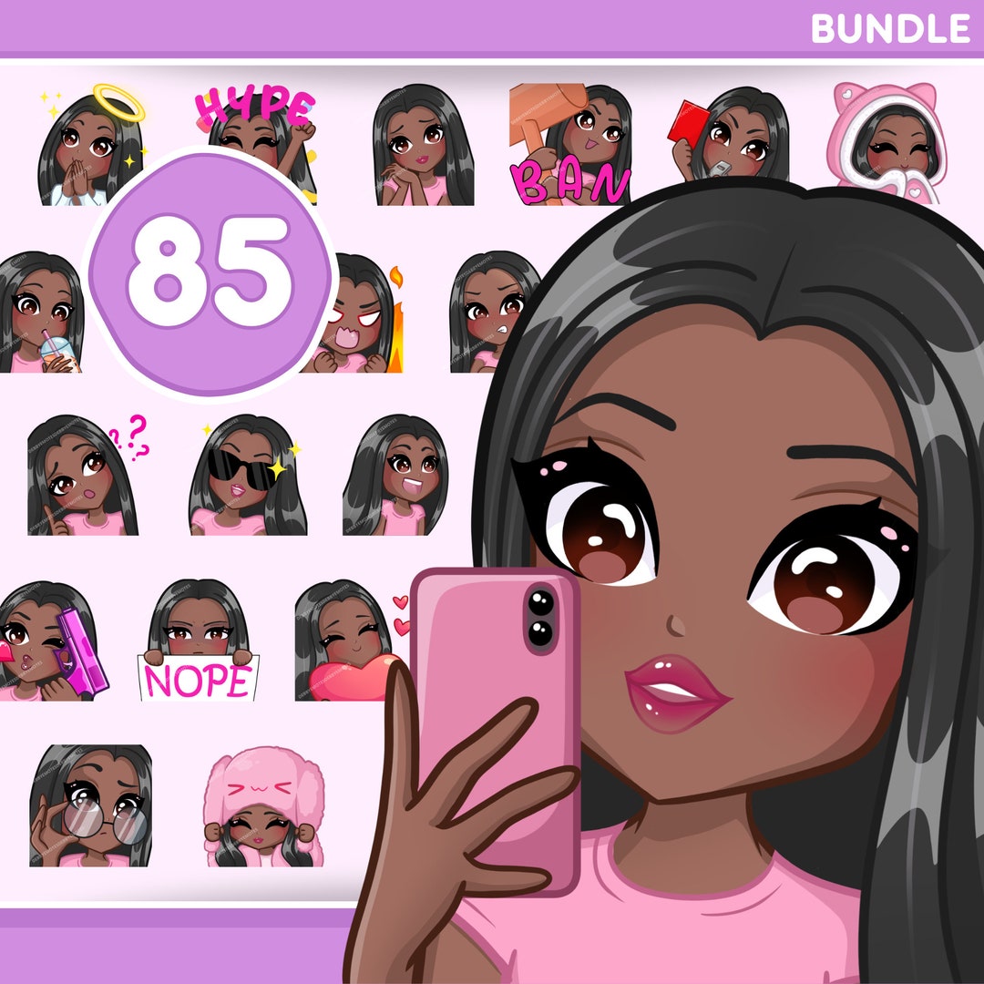 Black Skin Girl Emotes, Bundle 85pcs for Discord, Twitch and Any Stream ...