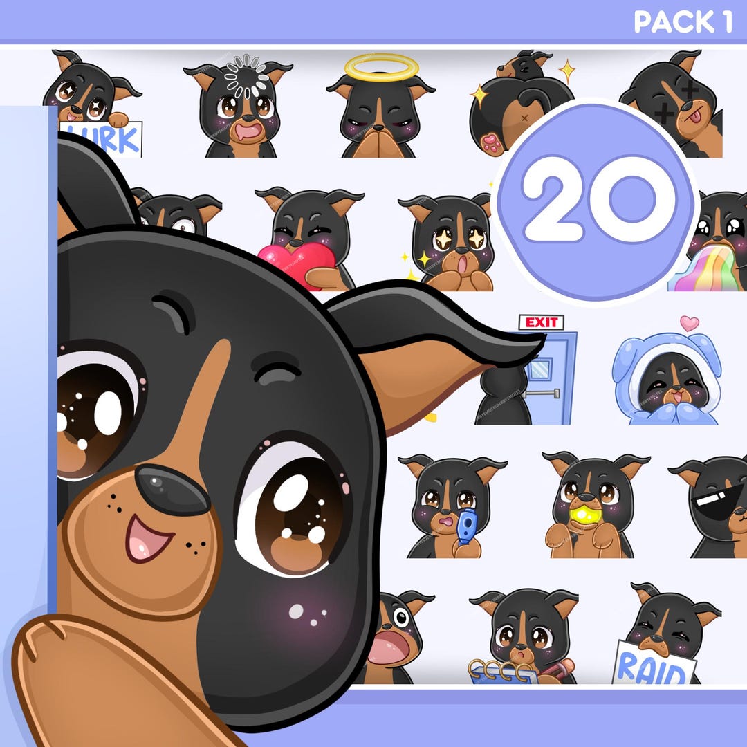 Dog Emotes, Dobermann 20pcs for Discord, Tiktok and Any Stream and Chat ...