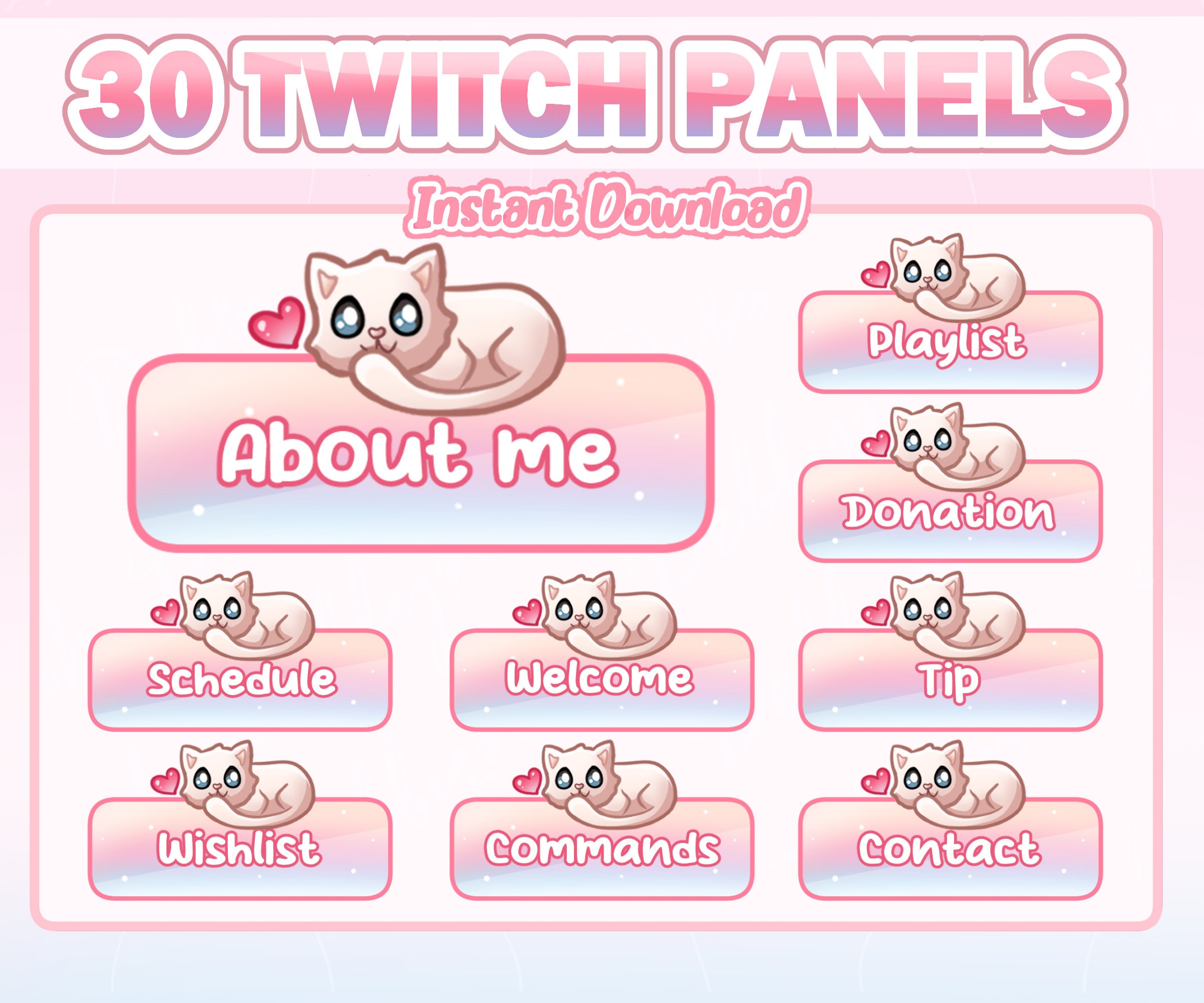 Cat Twitch Panels for Twitch Stream Schedule - White Cat Panels 30 PCS ...