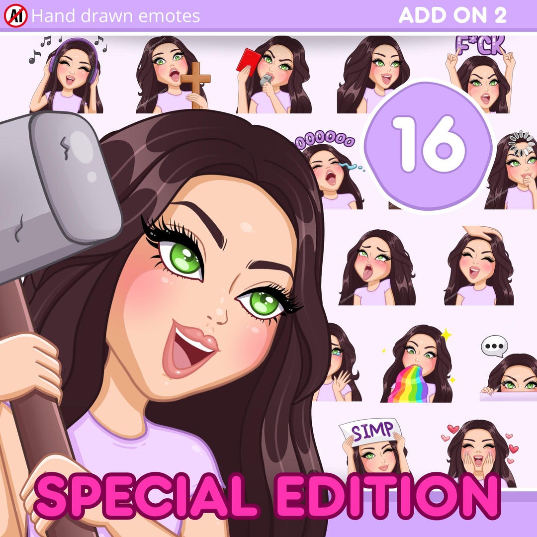 Cute Twitch Emotes, Girl Pack 16pcs for Discord, Youtube and Any Stream ...