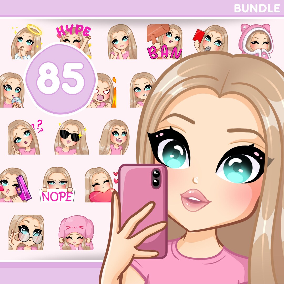Cute Girl Twitch Emotes, Bundle 85pcs for Discord, Youtube and Any ...