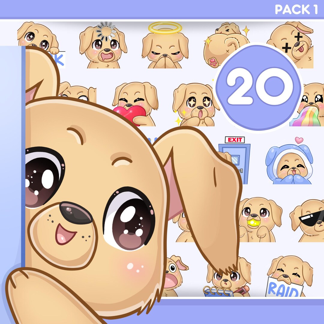 Dog Emotes, Golden Retriver 20 Pcs Emotes for Twitch, Discord, Kick ...
