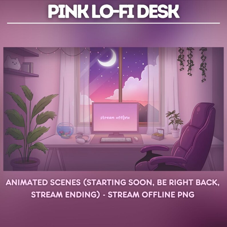 Twitch Overlays, Animated Pink Lofi Desk Streaming Scenes - Etsy