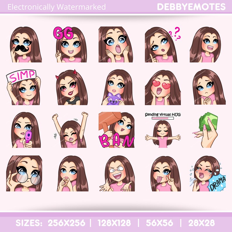 Girl Emotes, Bundle Pack 20 Pcs for Discord, Twitch, Youtube and Any ...