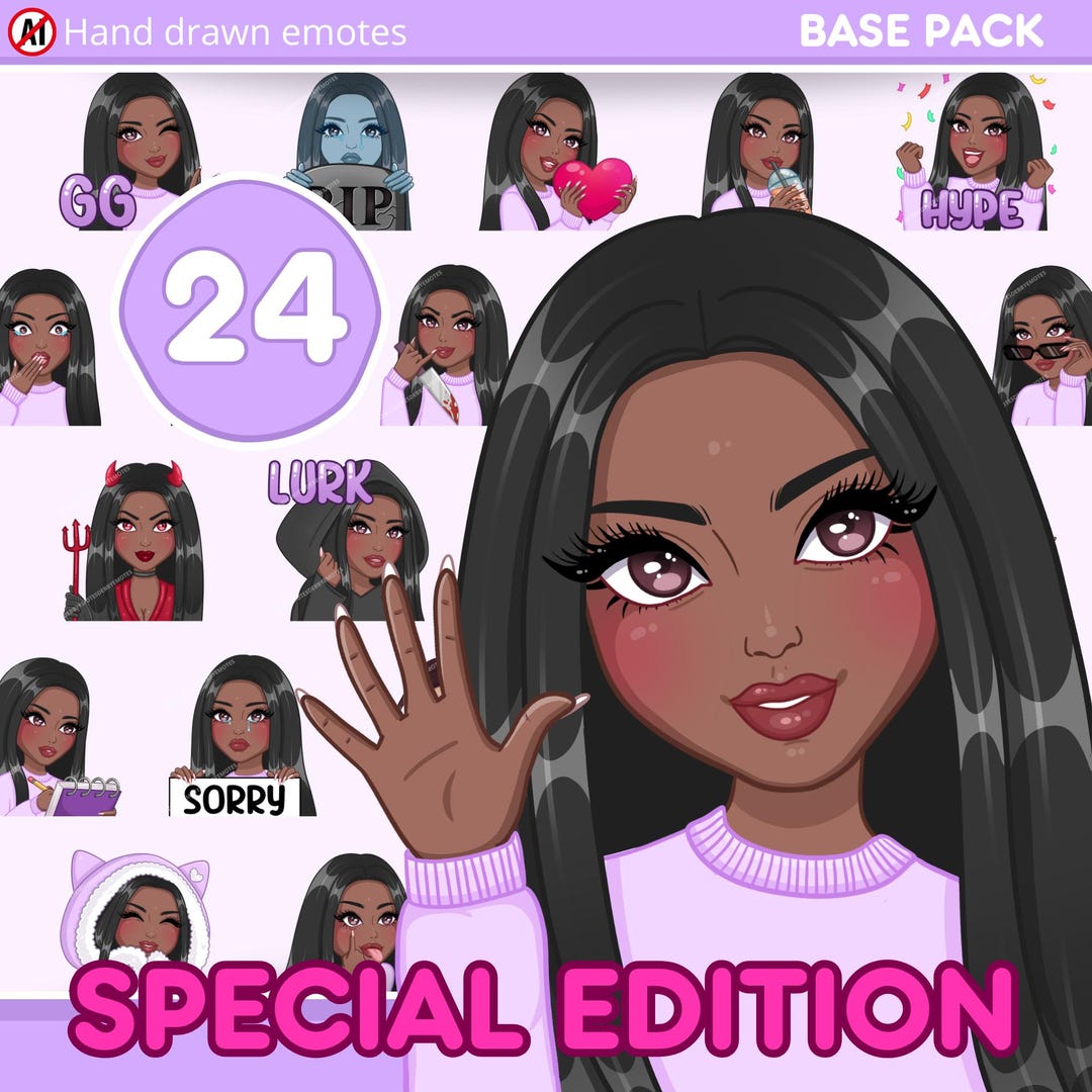 Black Girl Emotes Pack 24pcs for Twitch, Discord, Youtube and Any ...