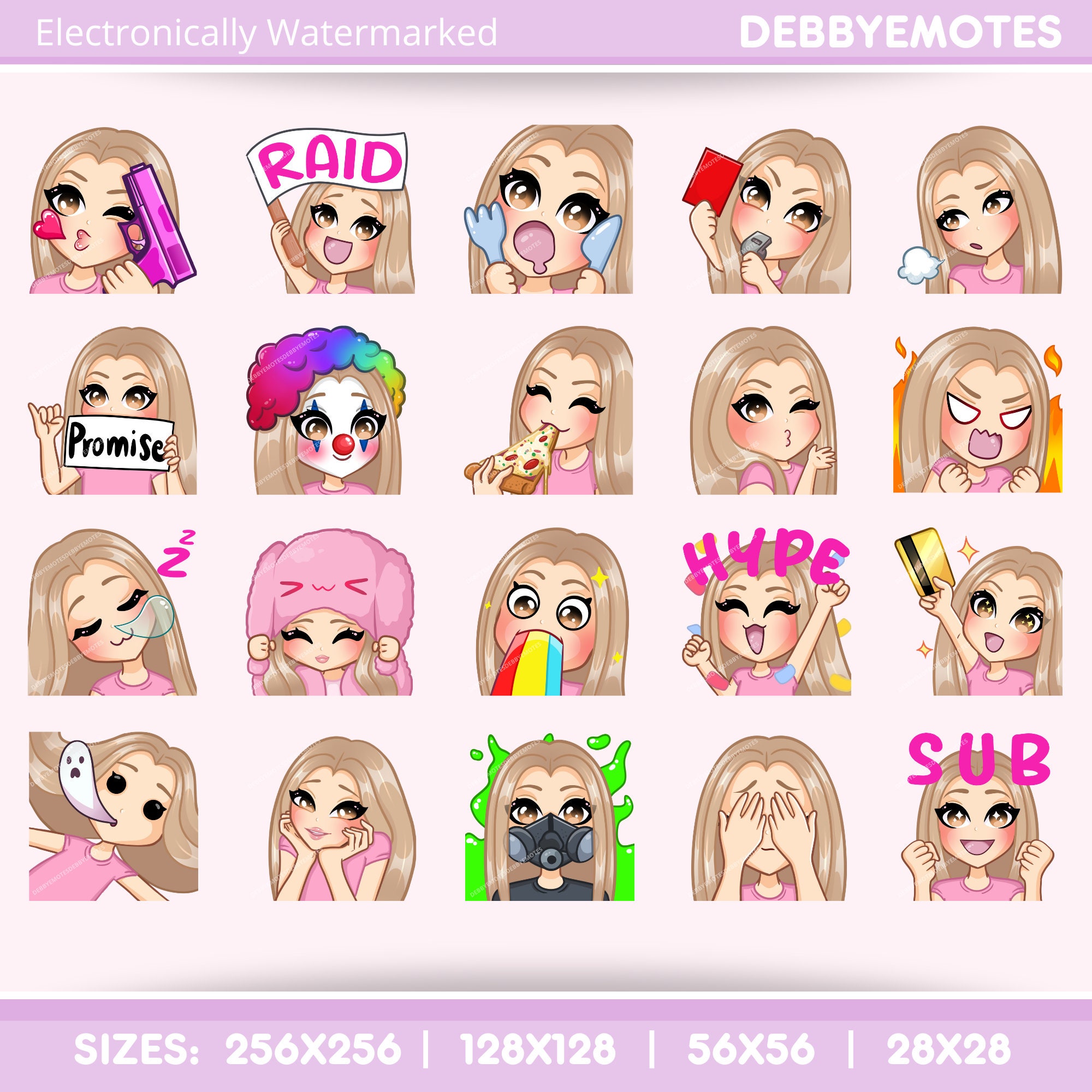 Blonde Emotes, Girl Bundle 85pcs for Discord, Kick, Tiktok and Any ...