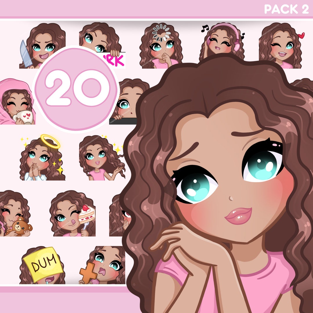Curly Hair Girl Emotes 20pcs, Bundle for Discord, Twitch, Kick, and Any ...