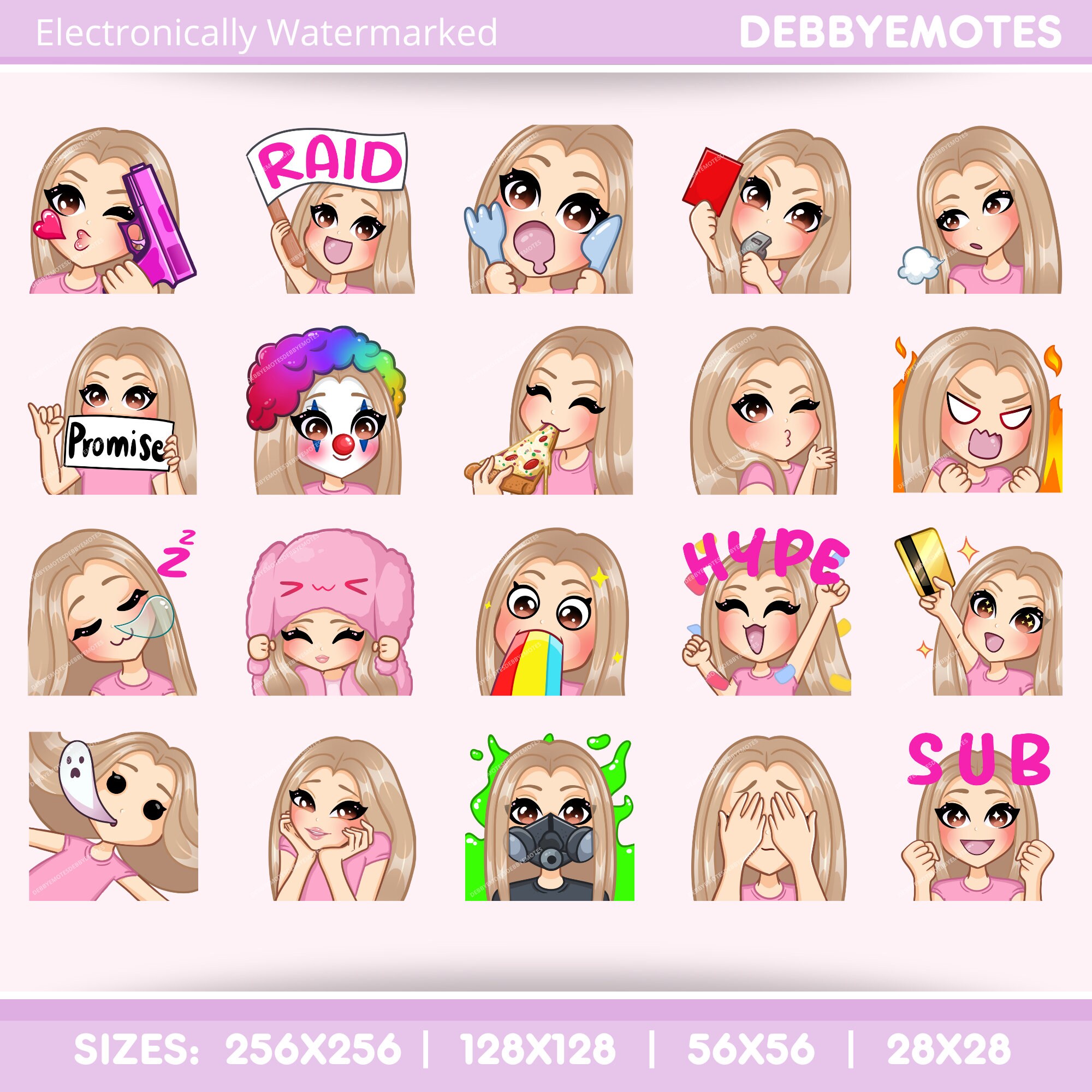 Girl Emotes Blonde Hair, Bundle 20 Pcs for Discord, Youtube and Any ...