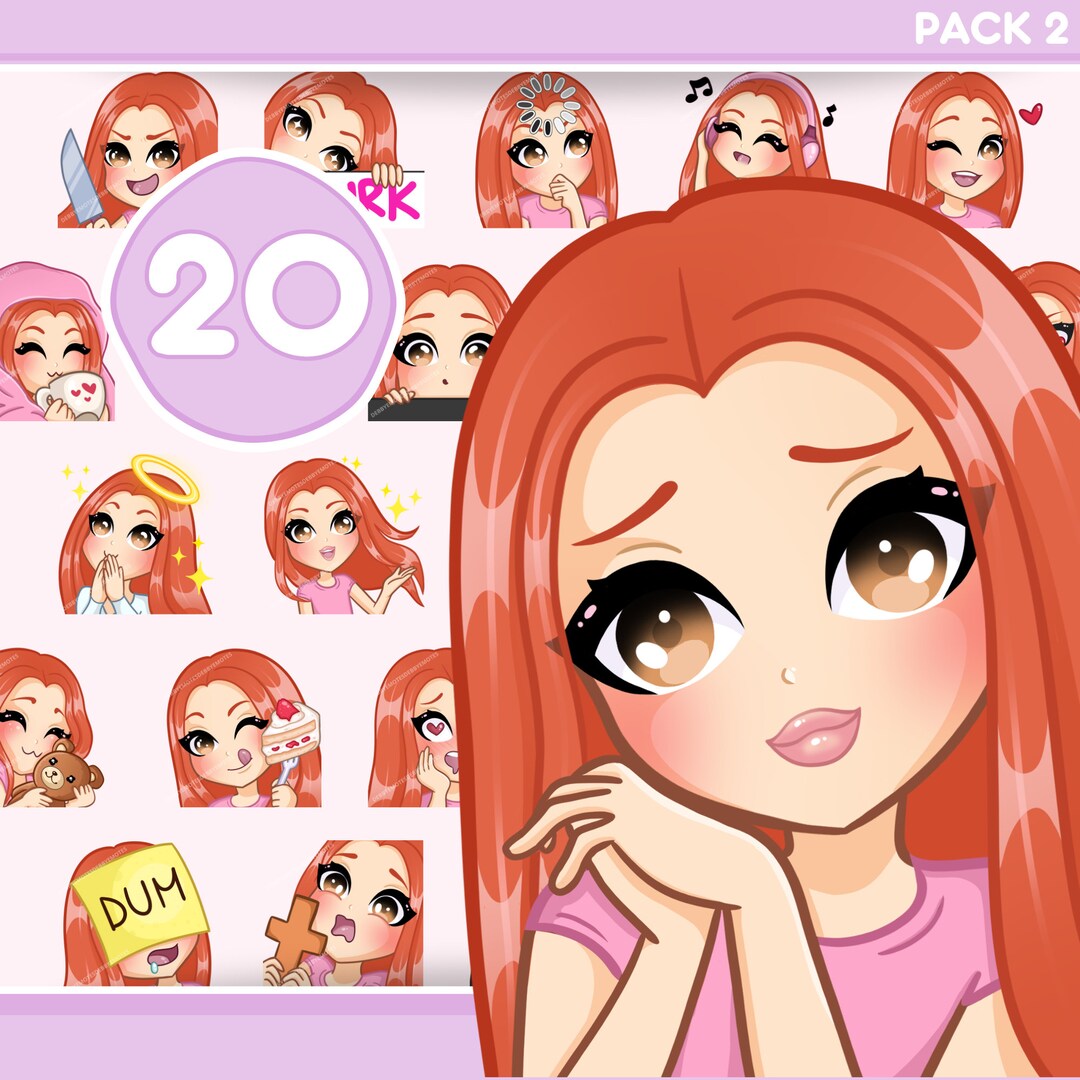 Red Girl Twitch Emotes, Pack 20 Pcs for Discord, Youtube, Kick and Any ...
