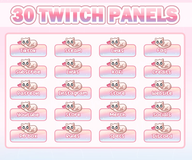 Cat Twitch Panels for Twitch Stream Schedule - White Cat Panels 30 PCS ...