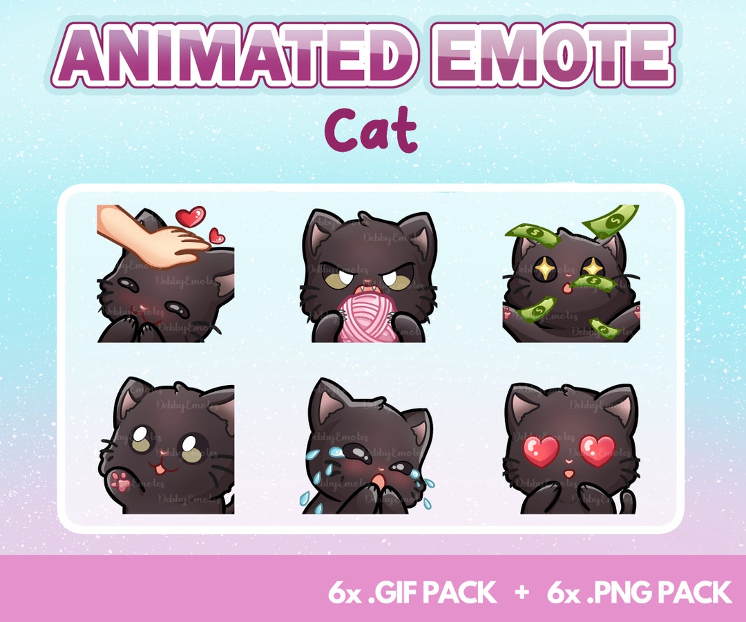 Animated Black Cat Emotes for Twitch Cute and Playful Emojis for ...