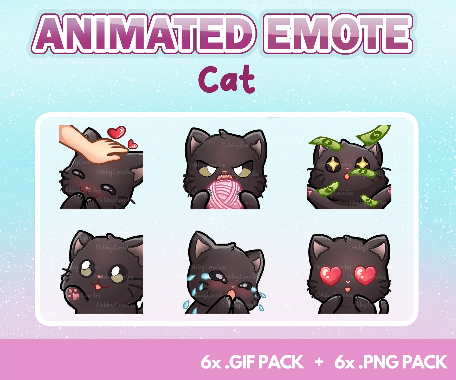 Animated Black Cat Emotes for Twitch Cute and Playful Emojis for ...