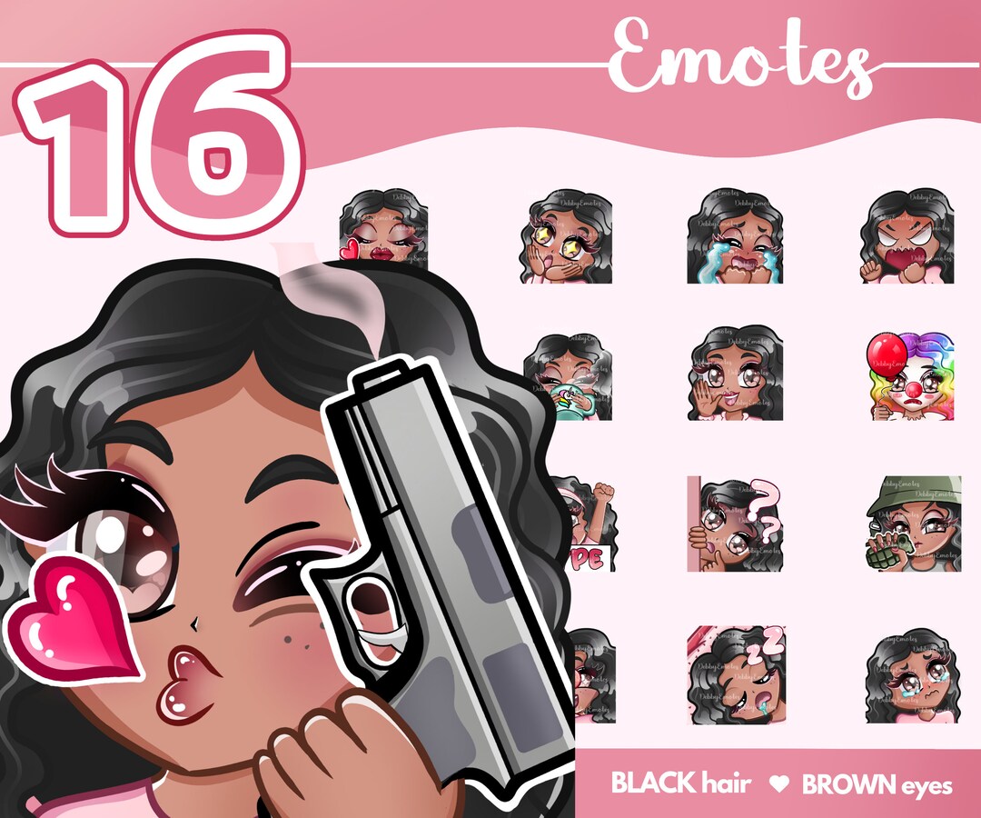 Medium Black Skin Emote for Twitch Black Curly Hair and Brown Eyes ...