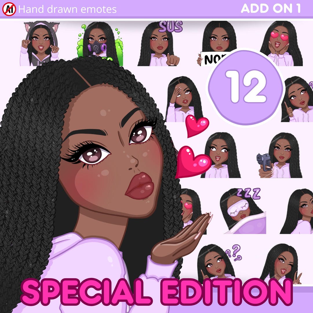 Black Girl Emotes Braids Pack 12pcs for Twitch, Discord, Youtube and ...