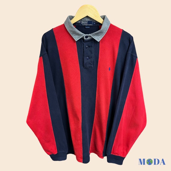 Vintage Polo Ralph Lauren Navy & Red Rugby Polo - Gem