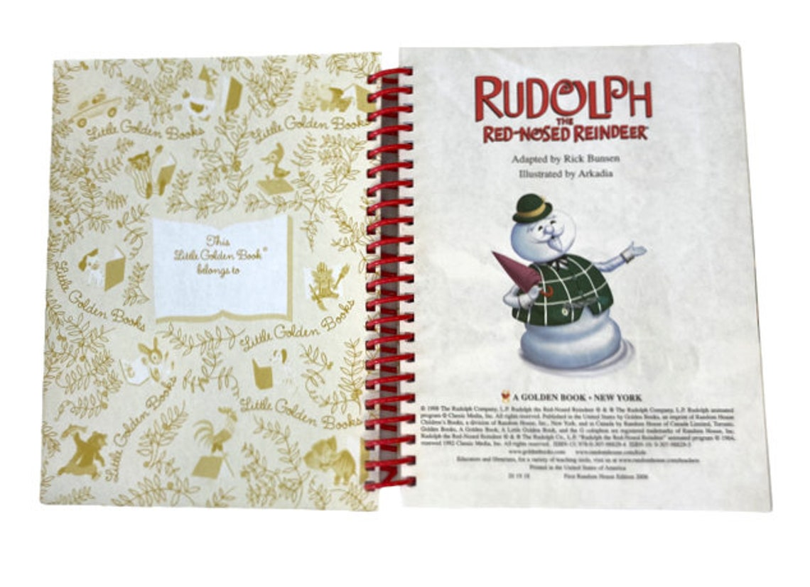 Rudolph the Red Nosed Reindeer Little Golden Book Journal, Repurposed ...