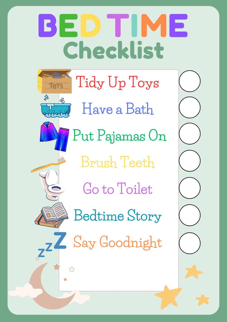 Bed Time Check List PRINTABLE - Etsy