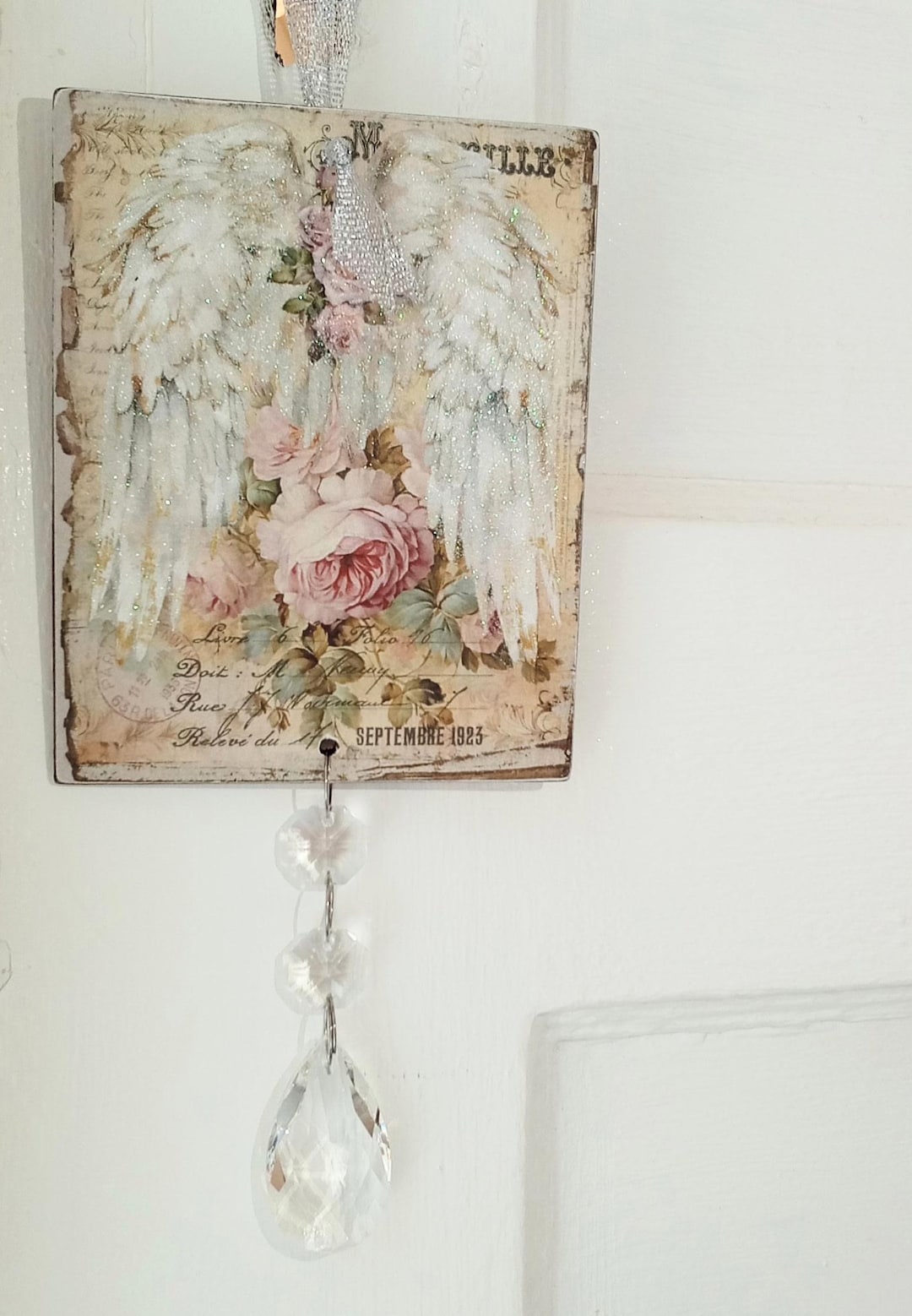 Shabby Chic / Angel Wing Sign / Pink Roses / Wall Decor / Farmhouse ...