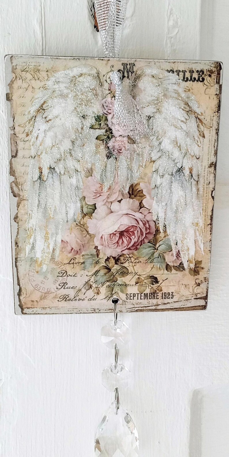 Shabby Chic / Angel Wing Sign / Pink Roses / Wall Decor / Farmhouse ...