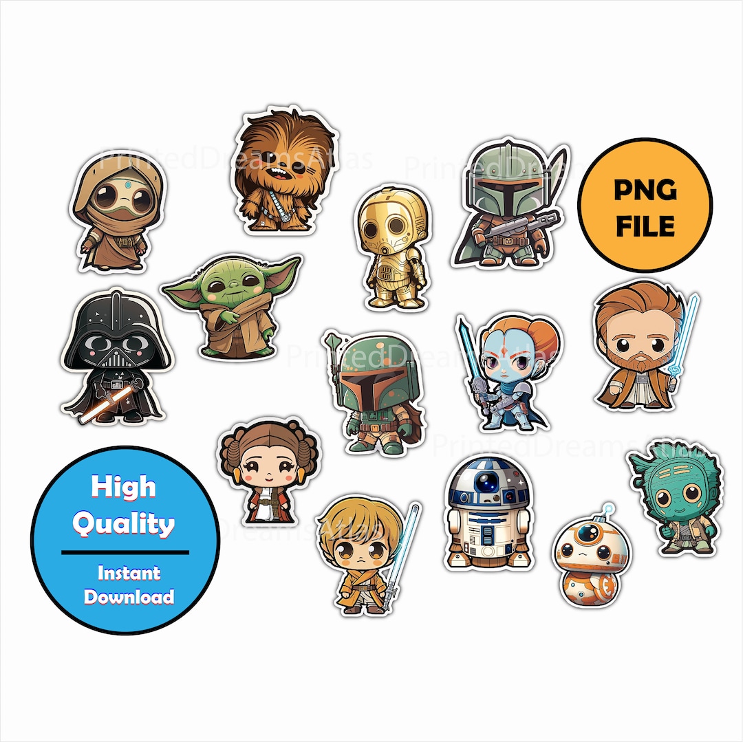 Instant Download Cute Star Wars Cartoon PNG Set, Skywalker, Yoda ...