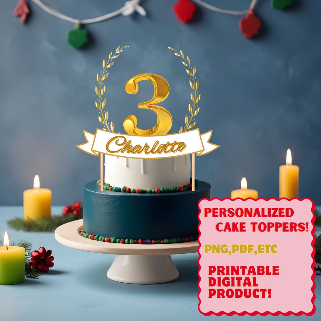 Gold Printable Personalized Cake Topper Cake Topper Digital Birthday ...